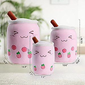 Cute Boba Stuffed Plush Kawaii Bubble Tea Plush Soft Pillow Cartoon Milk Tea Cup Pillow Food Plushie Hugging Plush Toys Christmas Birthday Gifts for Boys Girls Pink 9.5 inch