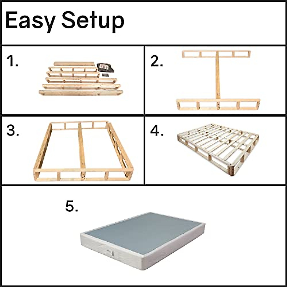 Spring Coil, 4.5-Inch Sturdy Box Spring for Mattress Support-Durable and Easy to Assemble Natural Wood Foundation for King, White