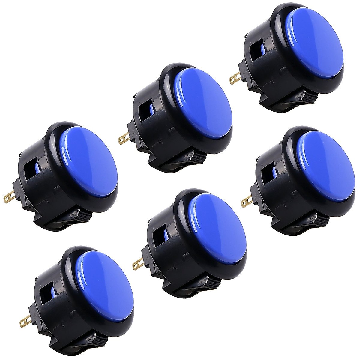 Sanwa 6 pcs OBSF-30 Original Push Button 30mm - for Arcade Jamma Video Game & Arcade Joystick Games Console (Black & Blue) S@NWA