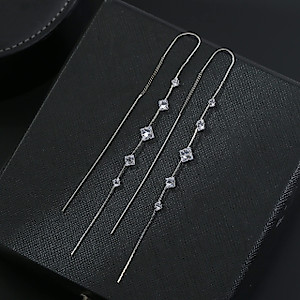 Threader Earrings for Women 925 Sterling Silver Plated Cubic Zirconia Long Dangle Drop Earrings for Prom Jewelry
