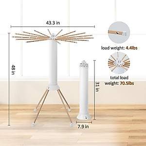 LORAK Clothes Drying Rack Foldable, Collapsible Laundry Drying Rack, Four-Casters, Space-Saving Hanger with 16 Adjustable Poles, 70 lbs LR01