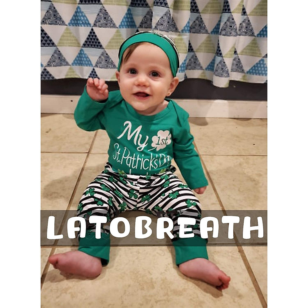 My First St Patrick's Day Lucky Clover Outift Set Baby Boys Girls Stripe Pant Set with Hat (Green, 0-3 Months)