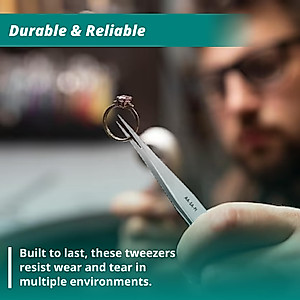 Excelta Straight Medium Point Tweezers, Anti-Magnetic Stainless Steel, Ideal for General Purpose Use, 5” Length, Intermediate