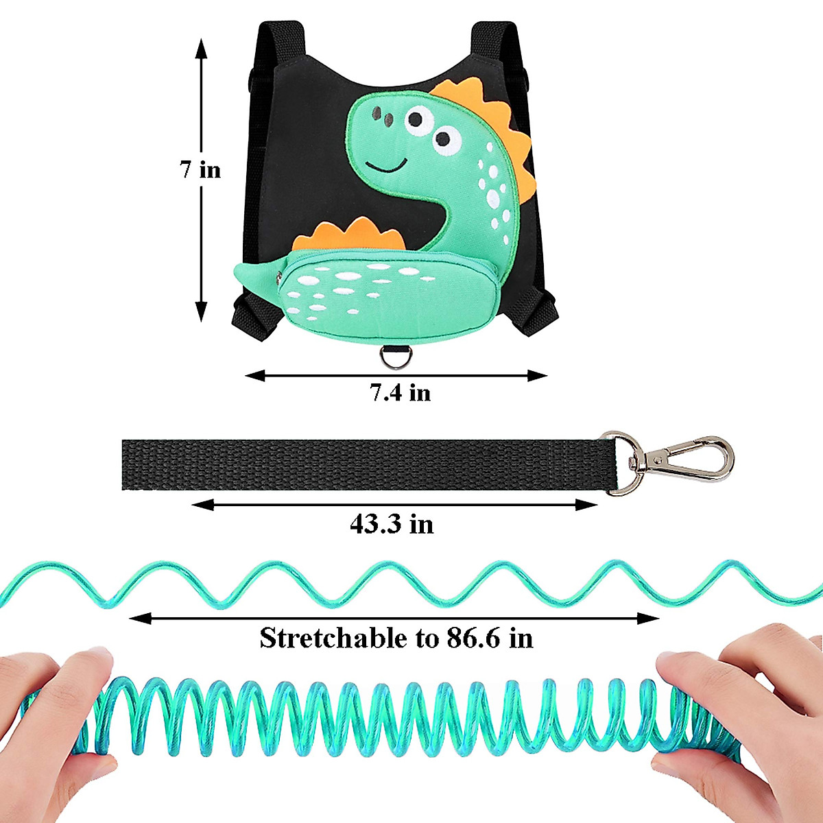 EPLAZA Dinosaur-like Toddler Harnesses with Leashes Anti Lost Wrist Link Wristband for 1.5 to 3 Years Kids Girls Boys Safety (Little dinosaur Black)