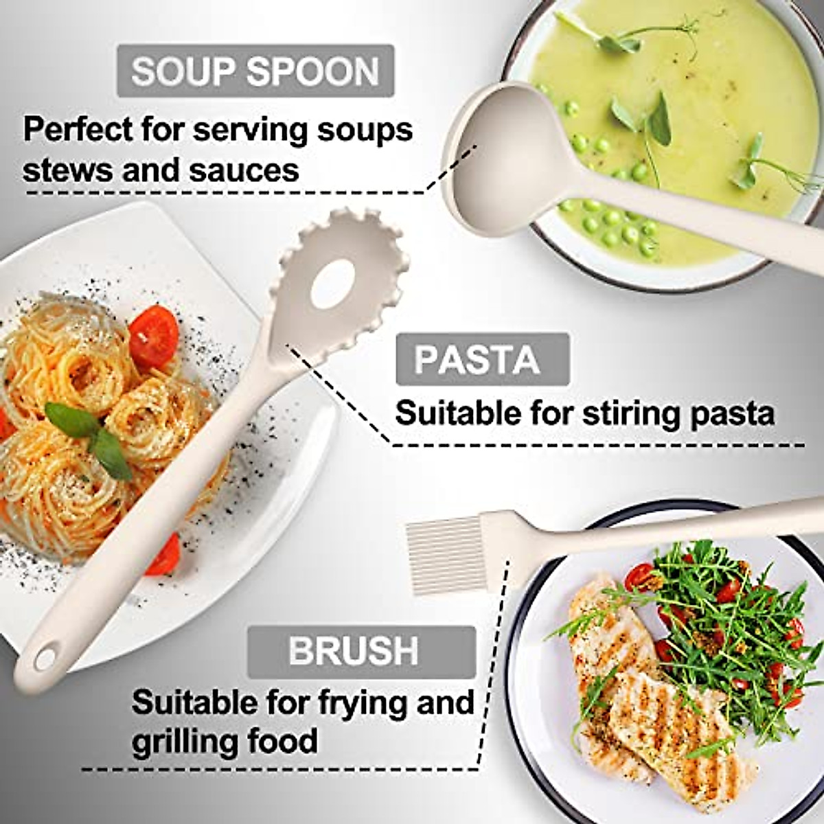 Silicone Kitchen Cooking Utensils Set, Umite Chef 22Pcs Heat Resistant Kitchen Utensils, Spatula, Spoon, Whisk, Dishwasher Safe Kitchen Utensil Gadgets Tools Set for Nonstick Cookware(Khaki)