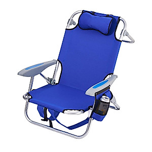 Canpsky Portable Beach Chair for Adults, Outdoor Lightweight Camping Chair Lay Flat Folding Backpack Beach Reclining Chair with 4 Positions, Headrest, Cooler Pouch, Cup Holder, New Striped