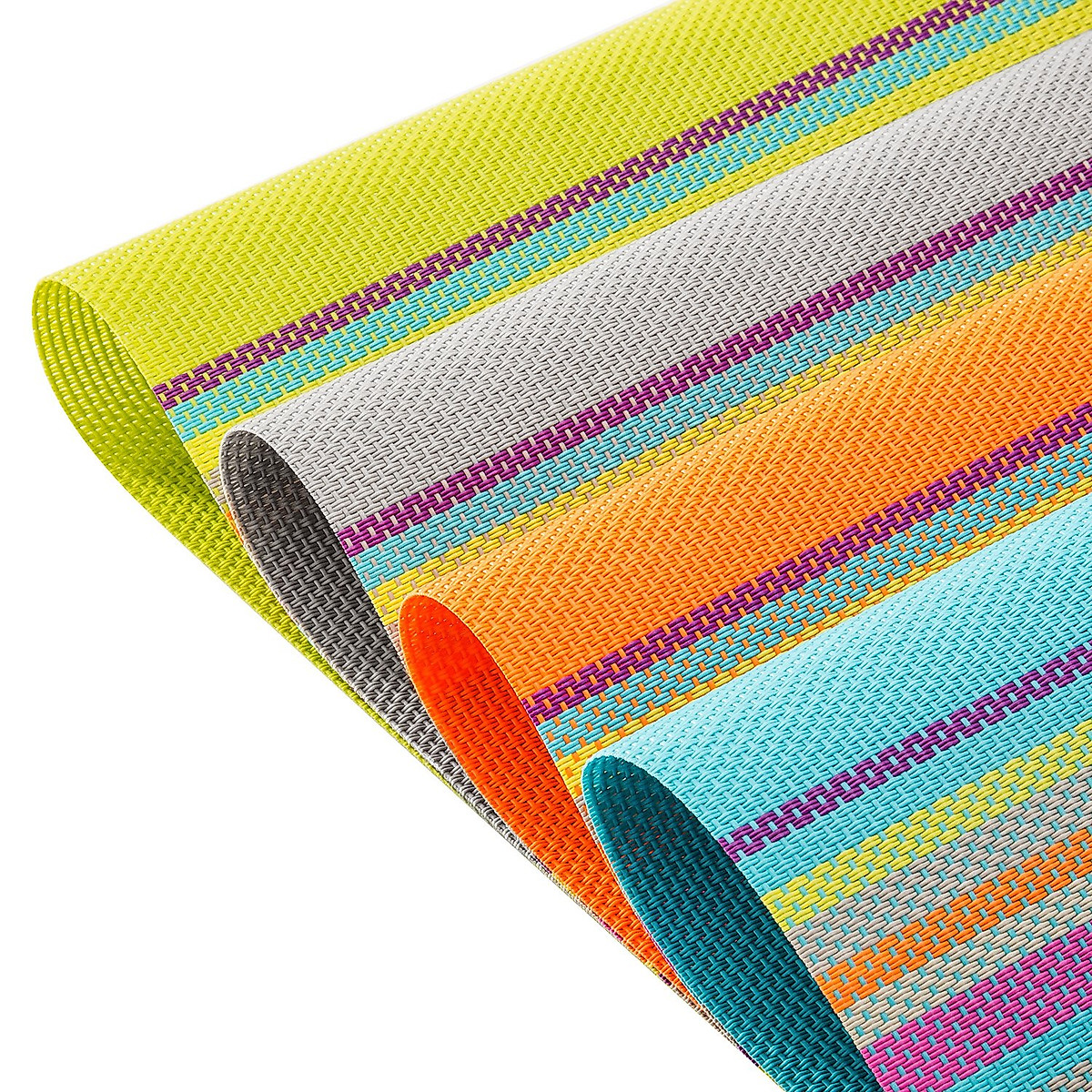 SHACOS Placemats Set of 4 Colorful Woven Vinyl Place Mats for Dining Table Reversible PVC Heat Resistant Table Mats (4, Multicolor)