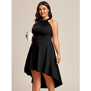 Ever-Pretty Women's Plus Size A-Line Sleeveless High Low Halter Semi Formal Dresses for Women Black XL