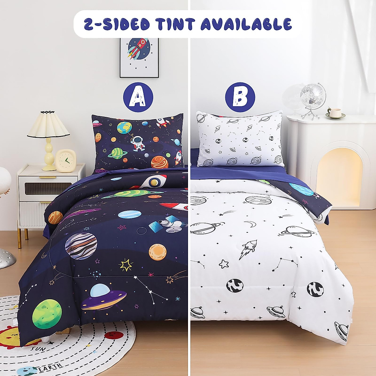 Twin Bedding Sets for Boys Space Bedding 5 Pieces,Teen Boys Bedding Space Ship Galaxy Bedding Twin Comforter Set with Sheets for All Season