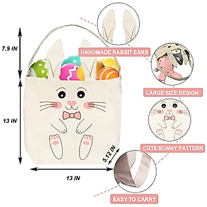 Bunny Easter Basket For Kids, Large Kids Easter Basket With Handle, Personalized Easter Basket For Girls Boys, Canvas Easter Baskets Empty With Foldable Bunny Ears Pink