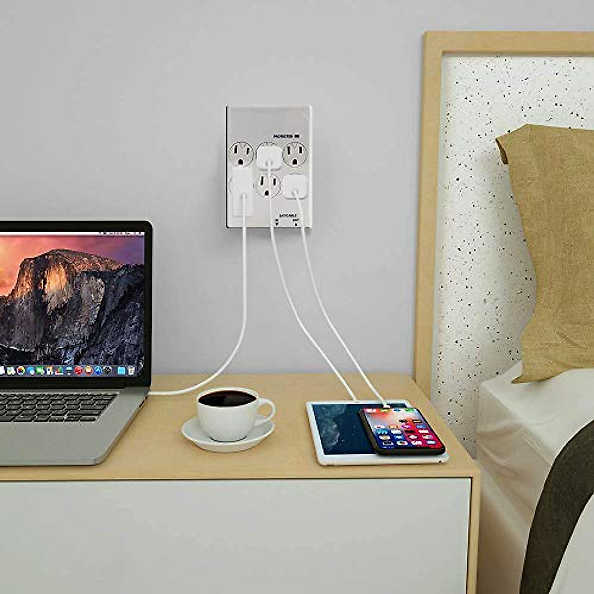 PowerGuard 6-Outlet Surge Protector with Coaxial Line Protection - 450 Joules Surge Protection, Line Protection Indicator Lights, Wall Outlet Extender for Charging All Electronics Devices