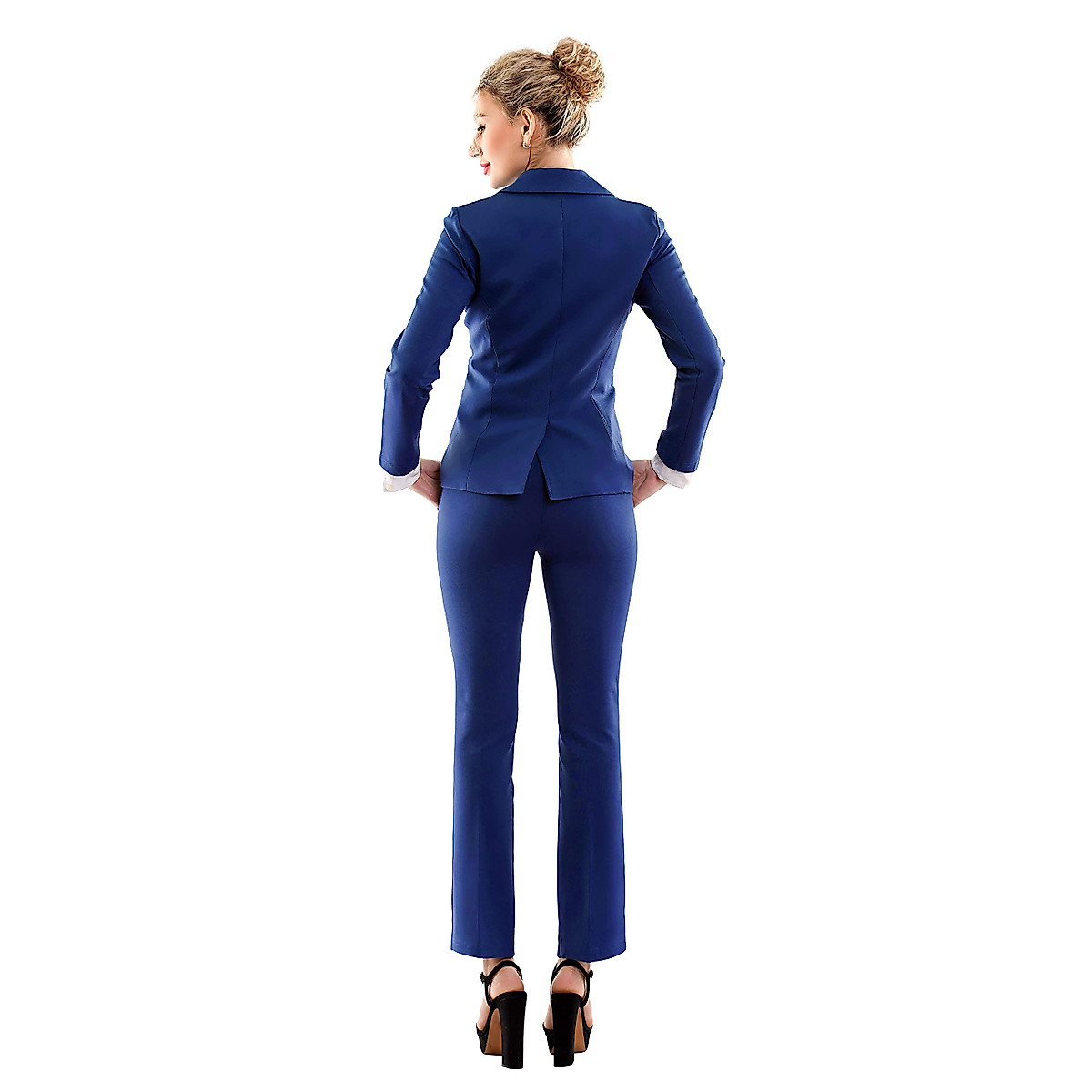Marycrafts Women's 2 Buttons Business Blazer Pant Suit Set for Work 12 Navy