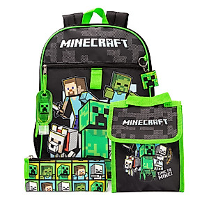 Minecraft Backpack & Lunch Box 5 Piece Rucksack Bag Gift Set Merchandise