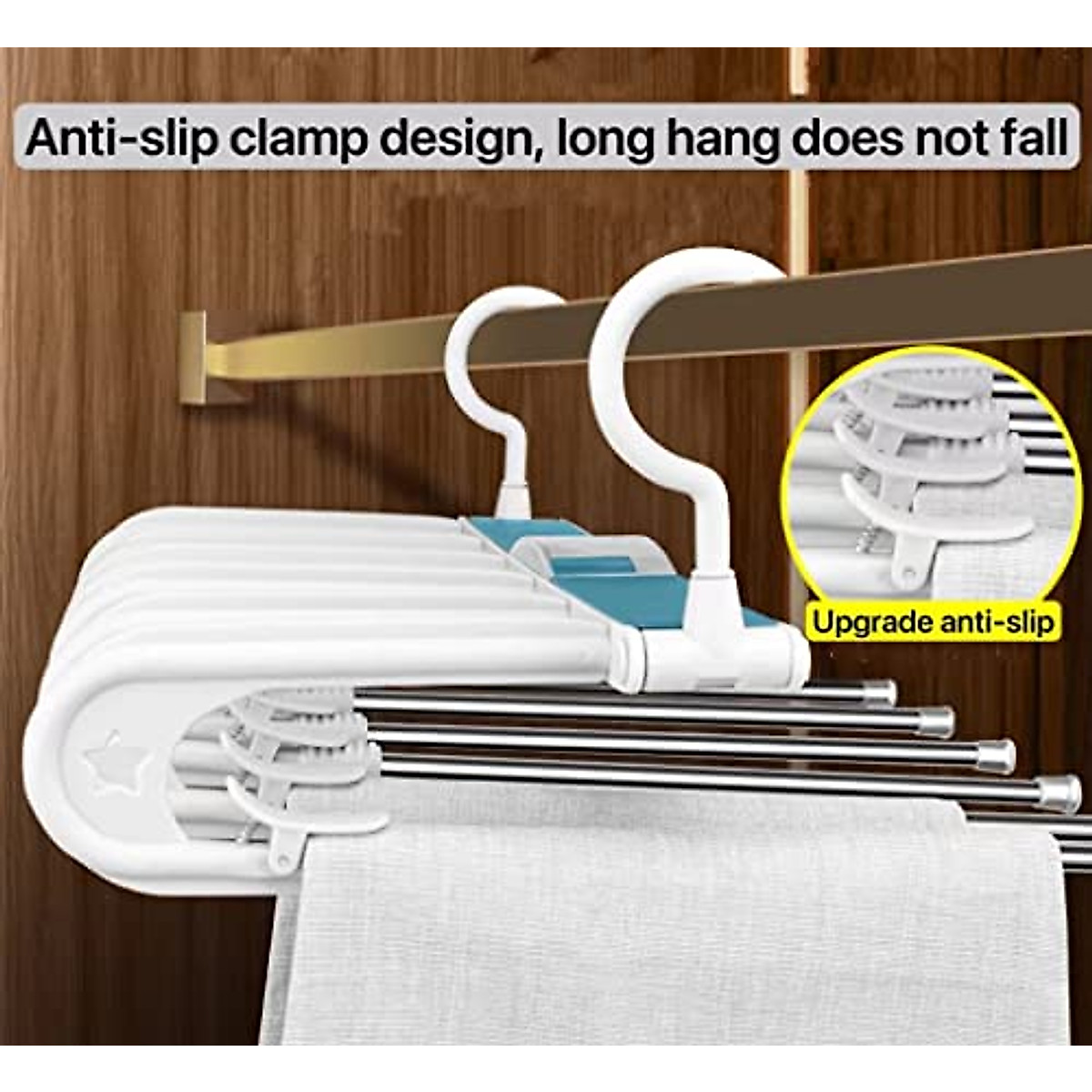 HS&ROXIN Space Saving Magic Pants Rack [2 Pieces] Upgraded Clip Anti Slip Design Pants Storage Rack 6-in-1, Suitable for Skirts, Jeans, Casual Pants, Scarves, etc