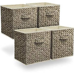 Sorbus Fabric Storage Cubes 11 Inch - Big Sturdy Collapsible Storage Bins with Dual Handles - Foldable Baskets for Organizing -Decorative Storage Baskets for Shelves | Home & Office Use -4 Pack| Beige