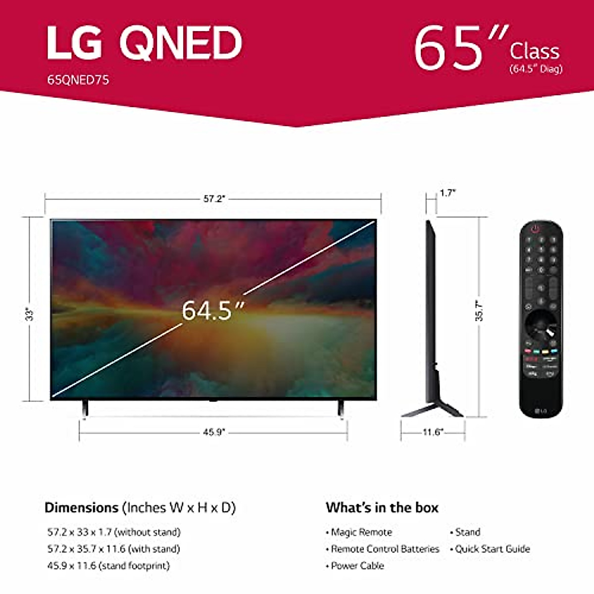 LG QNED75 Series 65-Inch Class QNED Mini-LED Smart TV 65QNED75URA, 2023 - AI-Powered 4K TV, Alexa Built-in, Ashed Blue