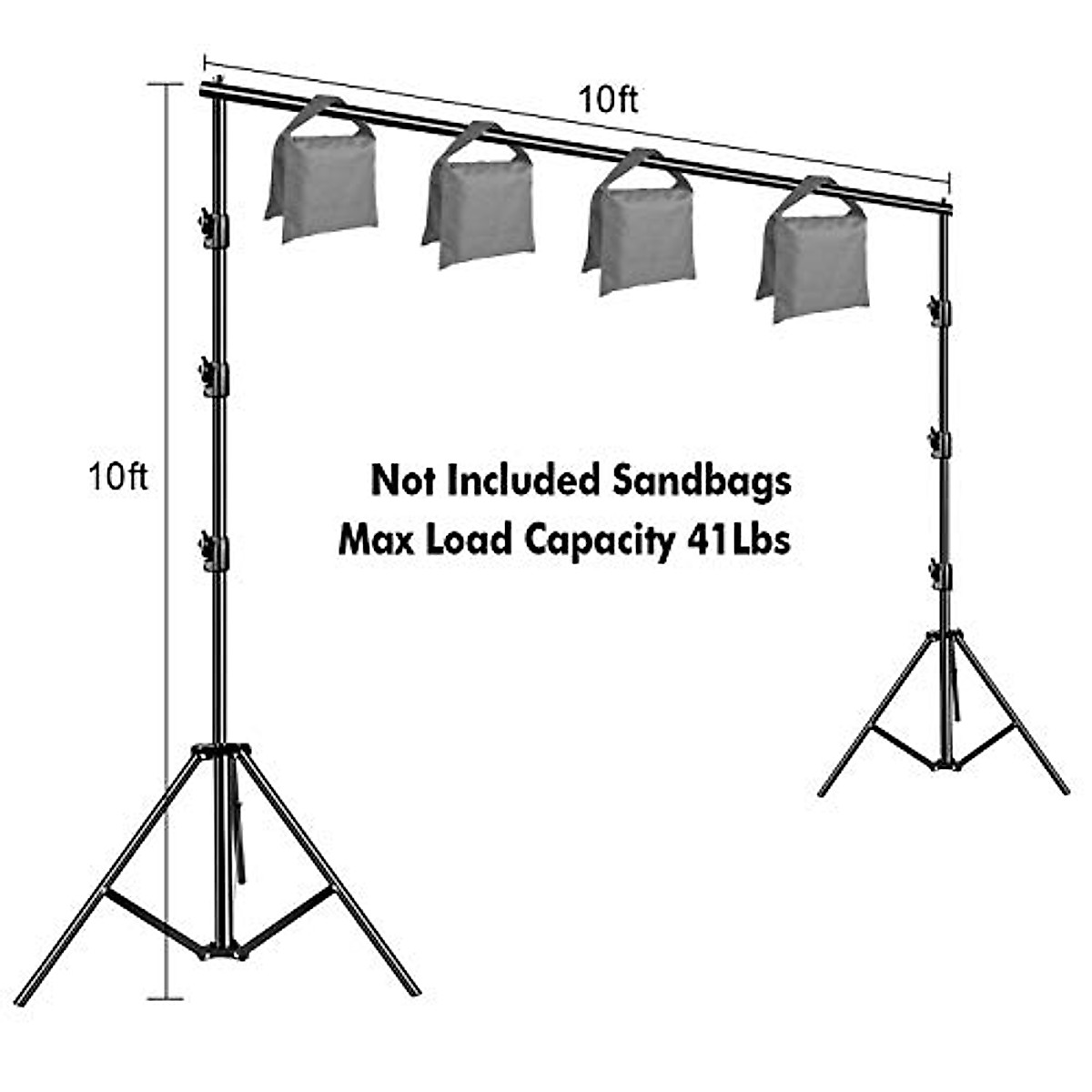 HYJ-INC 10 x 10Ft Photo Video Studio Heavy Duty Adjustable Muslin Backdrop Stand Background Support System Kit for Photography with Carrying Bag，4 Pcs Spring Clamps