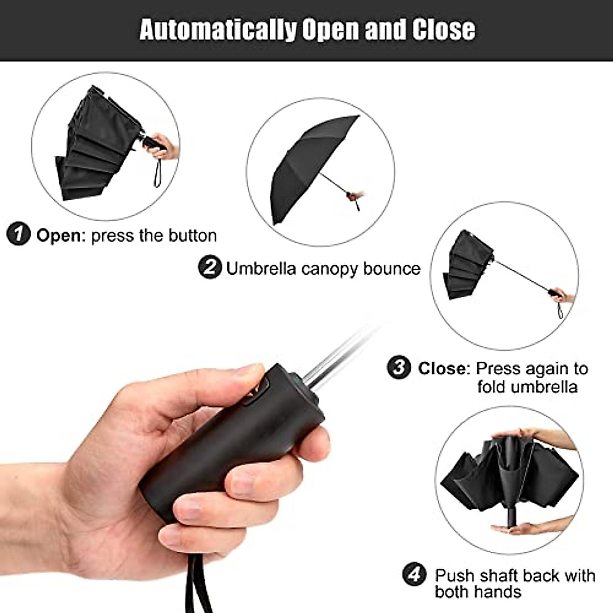 G4Free Large Umbrella 54 Inch Windproof Travel Umbrellas for Rain, Small folding Compact Reverse Umbrella with 10 Ribs Automatic Open Close (Black)