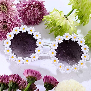 Frienda 3 Packs Retro Daisy Sunglasses for Women Flower Round Disco Sunglasses Novel Floral Glasses for Adult kids (Light Purple)