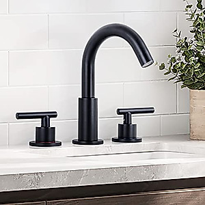 FGKQ Bathroom Faucet for Sink 3 Hole, 8 inch Widespread Bathroom Faucet, 2 Handle High Arc Matte Black Bathroom Sink Faucets with Pop-Up Drain and Water Supply Lines