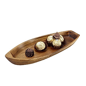 C-JOY WOOD Lucky Boat Wooden Tray, Acacia Decorative Bowl for Serving Candy Cookie Desserts Fruits or Accent Artwork , Functional & Collectible Platter, L 11.7''x W 4.72''x H 1.77'' Inches