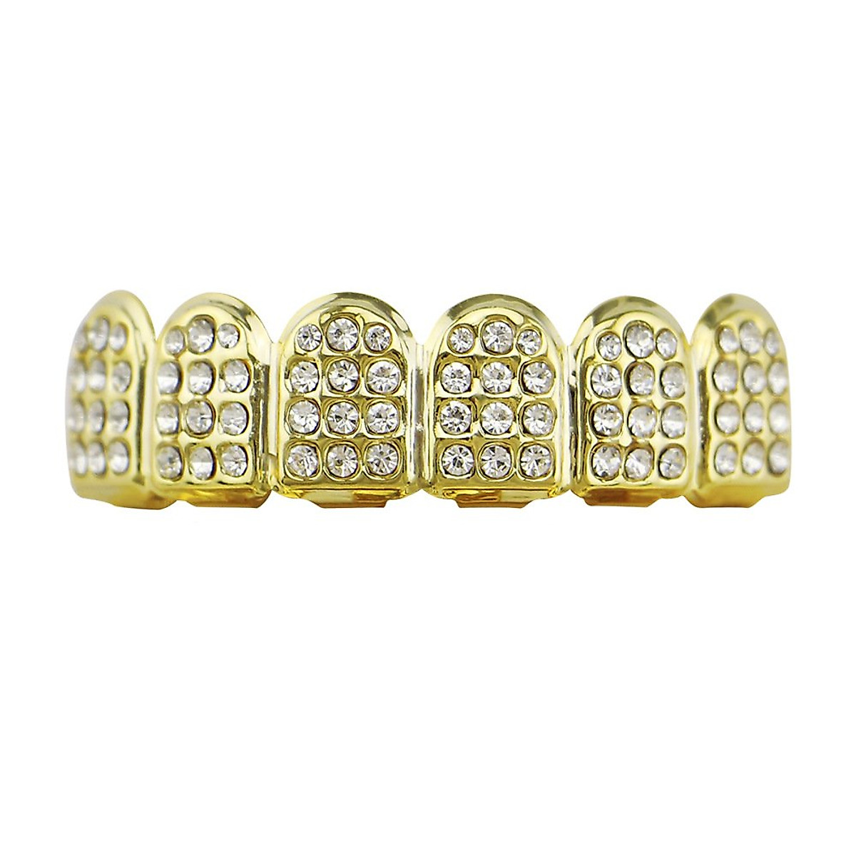 OOCC 18k Gold Plated Iced Out Grills with Diamond Hip Hop Teeth Grillz Caps Top and Bottom Set for Your Teeth (Golden)