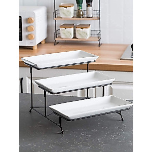 Porcelain Serving Platter Rectangular Plate/Tray for Party, 14-Inch Large White Microwave and Dishwasher Safe Set of 4