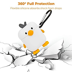 YONOCOSTA Cute Airpods Case, Airpods 2 Case, Chick Funny 3D Cartoon Animals Case, Soft Silicone Shockproof Charging Cover with Carabiner for Airpods 1st Generation, Airpods 2nd Generation