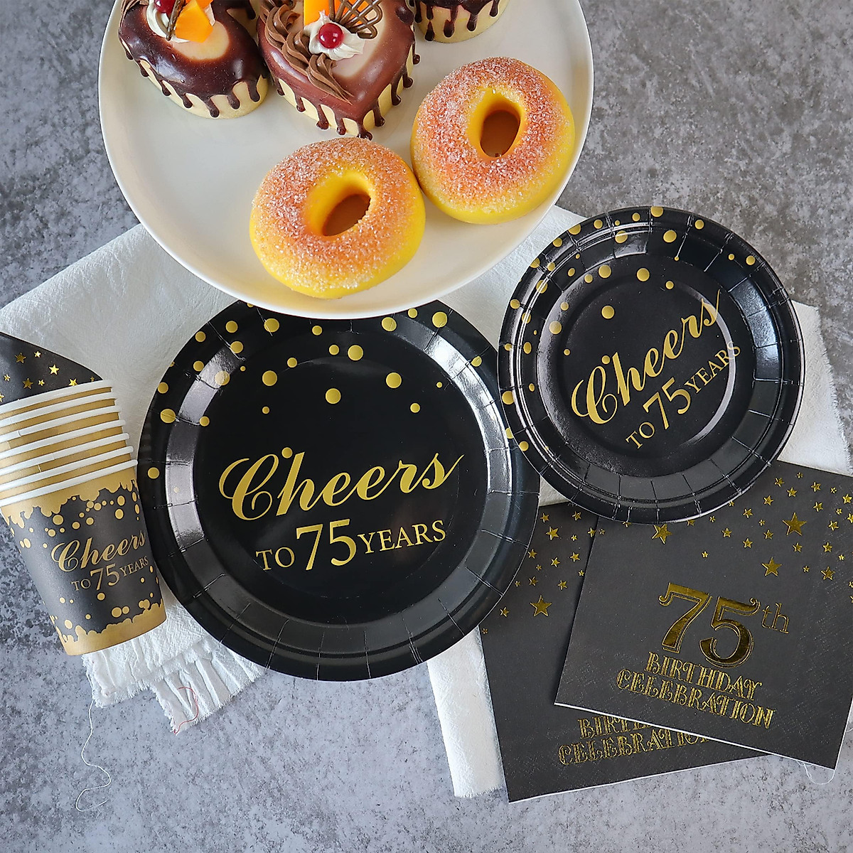 Pandecor Birthday Party Plates and Napkins Party Supplies Set Serve up to 20 Guests (75 years old)