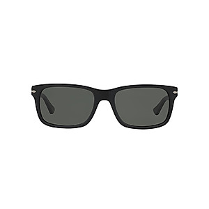 Persol PO3048S Rectangular Sunglasses, Black/Green Polarized, 58 mm