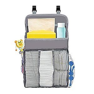 COCODE Hanging Diaper Caddy and Nursery Organize for Baby Crib, Playard, Changing Table, Diaper Caddy Stacker for Baby Essentials & Baby Shower Gifts for Newborn, Grey