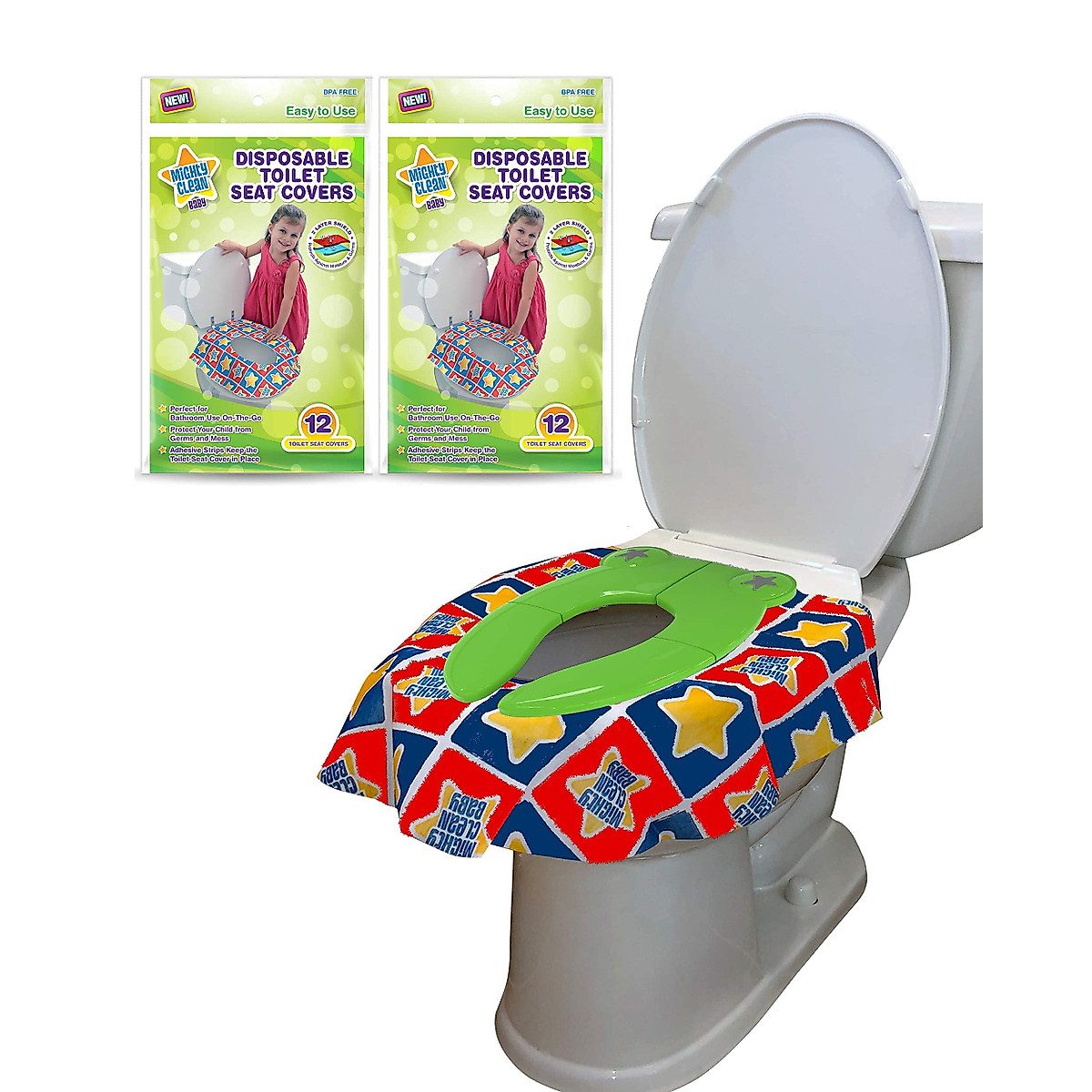 Mighty Clean Baby Potty Training Pack - 24 Disposable Toilet Seat Covers and Folding Travel Potty Seat