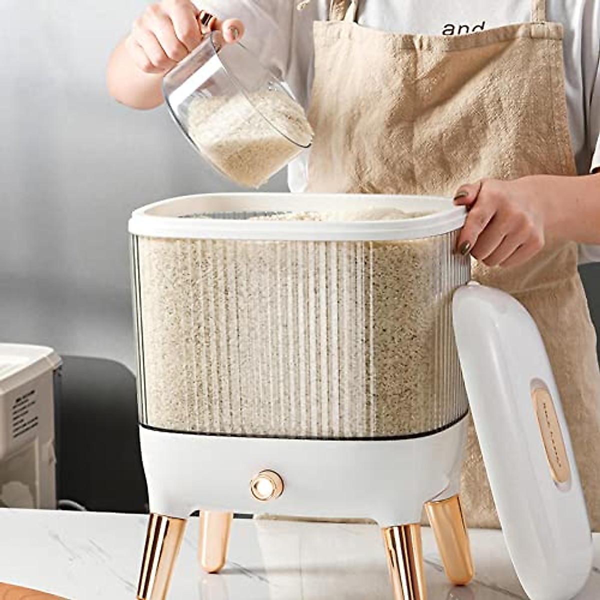 JINYISI Rice Dispenser, Grain Storage Container, Light Luxury Style Rice Bucket, Transparent Food Storage Bucket, Suitable for Rice, Black Rice, Mung Bean, red Bean and Other Grains