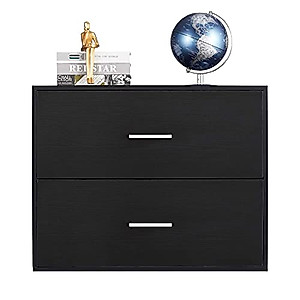GEDELITE Wooden Lateral File Cabinet with 2 Drawer, Sliver Handle Office Storage Filing Cabinet for Legal/Letter/A4 File,16.54" D x 30.31" W x 24" H,Black
