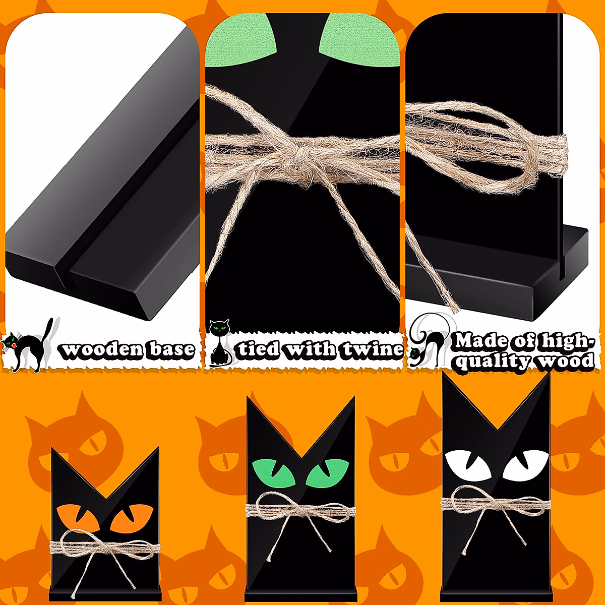 3 Pieces Halloween Black Cat Wood Decors Halloween Tiered Tray Decor Halloween Wood Cat Table Centerpiece Signs for Halloween Home Office Party Supply