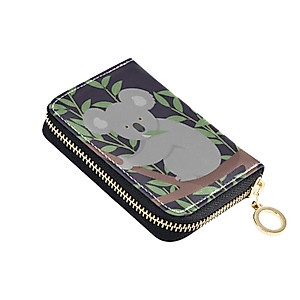 susiyo Cute Koala Sit On Tree Credit Card Wallet, RFID Blocking Compact Women Leather Card Holder Zipper Purse