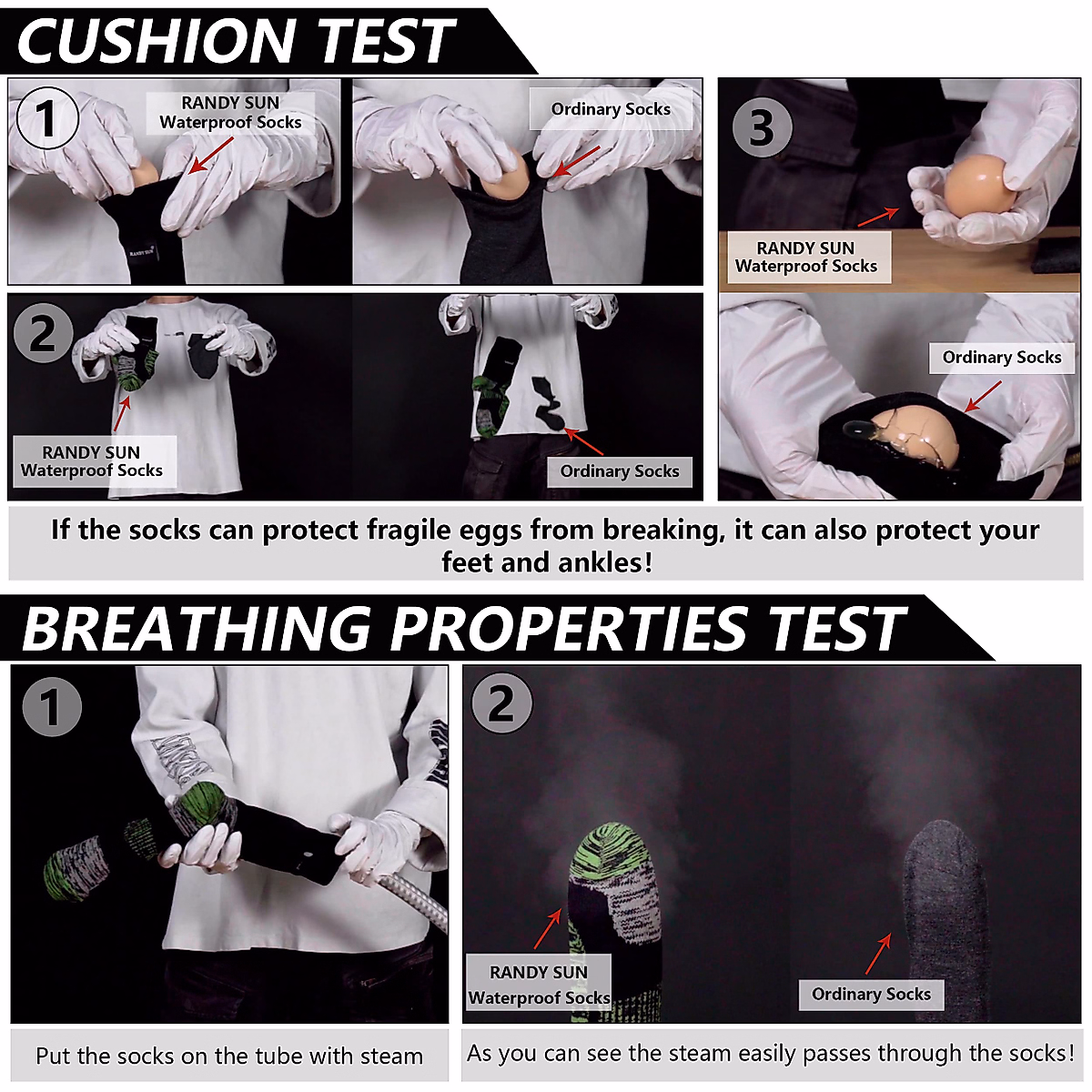 RANDY SUN Waterproof Running Socks, Men's Women's Athletic Cycling Biking Hiking Wading Trekking Gift Socks(1 Pair Ankle Black S)