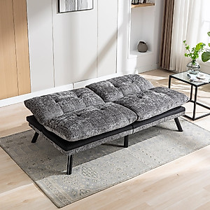 Futon Sofa Bed,Convertible Folding Futon Couch Breathable Small Couch for Compact Living Studio in Living Room and Bedroom,Offices,Dorm Loveseat (Grey)