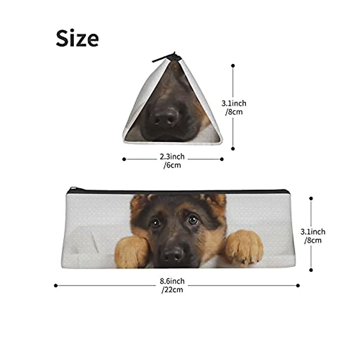 Mermaid Scales Fashion Galaxy Pattern Triangle Pencil Pouch Multi Function Zipper Pencil Bag Organizer for Kids Or Adult Office Idea Gift (Lovely Dog German Shepherd)