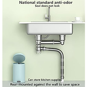 HTDAK Kitchen Dual Sink Installation Plumbing, Expandable Sink Drain Kit, Universal Kitchen Drain Kit, 3-1/2''Sink Expandable Drain, Silver, 13.78×13.78×5.90