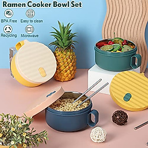Eccliy Set of 3 Microwave Ramen Bowl Set Microwave Bowl for Noddles, Pasta, and Soup with Lid and Handle for Office College Dorm Room Cooking Dishwasher Safe, 40.5 Ounce