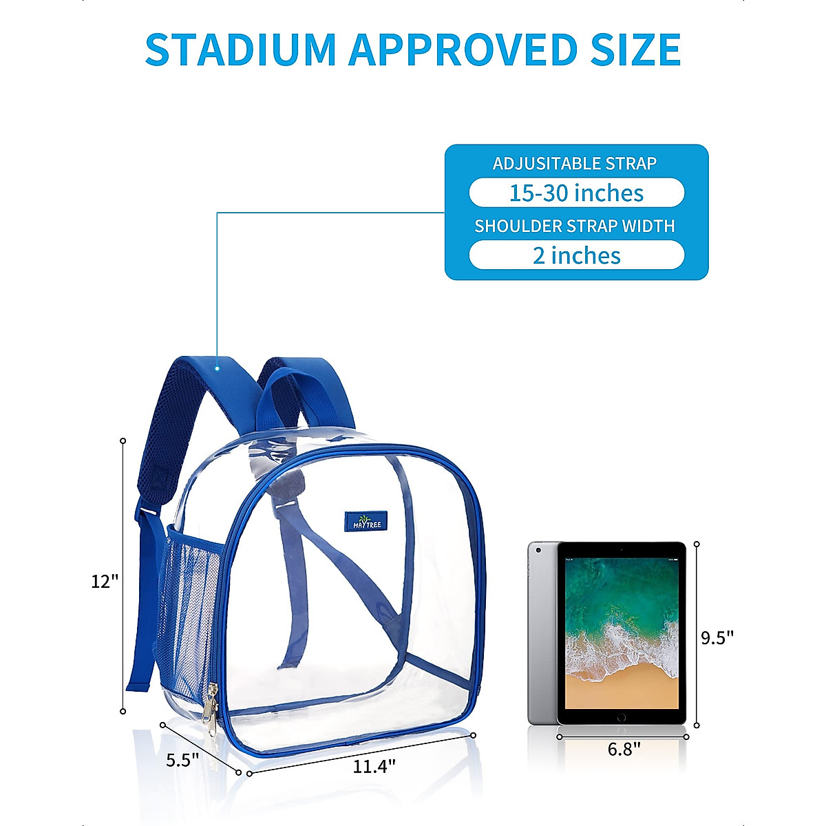 Bgenius Clear Backpack Stadium Approved, Small Clear Backpack with Padded Shoulder Straps for School Security Travel Concert Sport Events - Blue