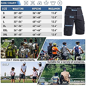 Ally Mens MTB Mountain Bike Shorts 4D Padded Baggy Bicycle Cycling Biking Bike Shorts Lightweight Loose-fit (Black, Large)