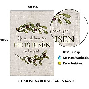 Easter Garden Flag for Outdoor,He is Risen Eucalyptus Wreath Yard Flag,Small Spring Decors for Outside Farmhouse Holiday 12x18 Double Sided