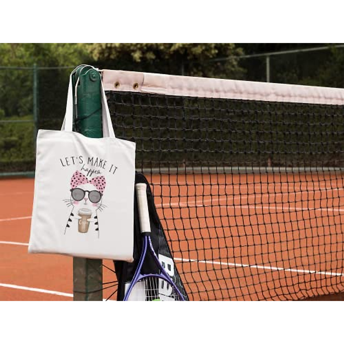 Cute Canvas Tote Bag - Cat Gifts for Women - Pink Cat Gifts for Cat Lovers - Cat Mom Gifts - Birthday Bags for Cat Lover Gifts - Teacher, Book Tote Bag - Reusable for Shopping (Coffee Cat)