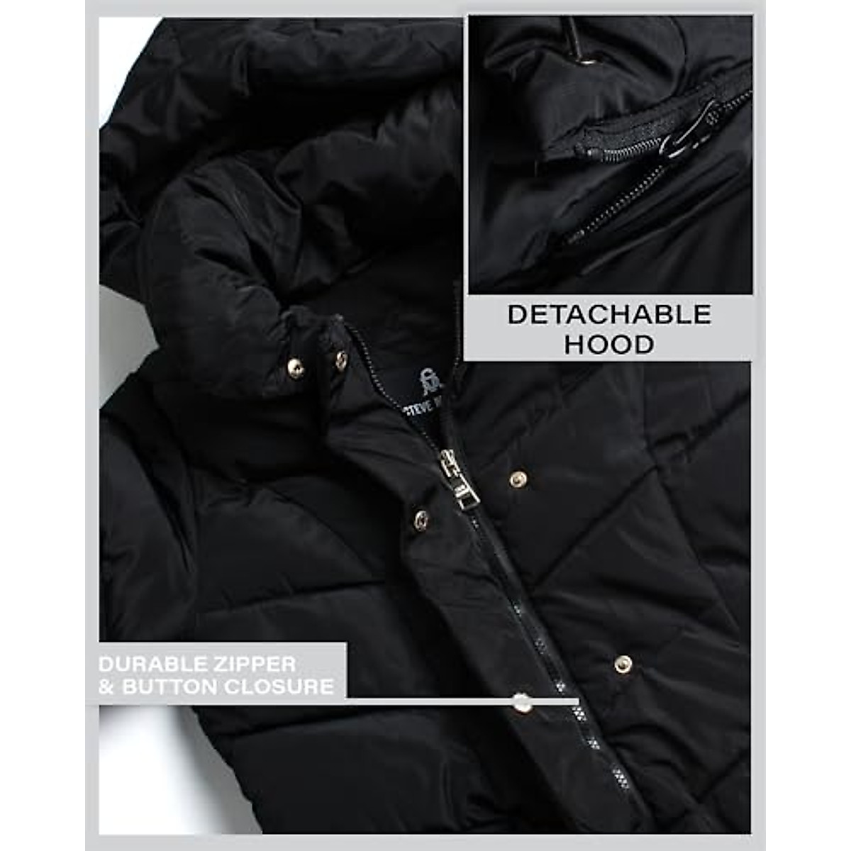 Steve Madden Women's Plus-Size Chevron Puffer Jacket, Black, 3X