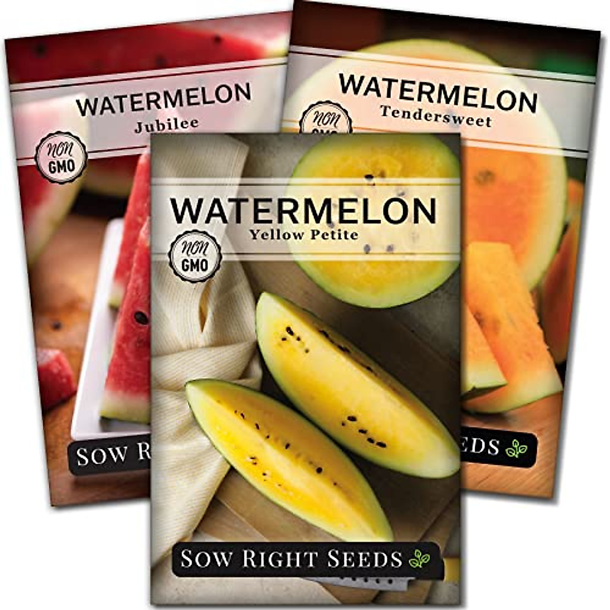 Sow Right Seeds - Tri-Color Watermelon Seed Collection for Planting - Red Jubilee, Yellow Petite and Orange Tendersweet Watermelons. Non-GMO Heirloom Seeds to Plant a Home Vegetable Garden
