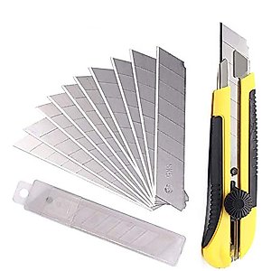 Scimaker 25MM Heavy Duty Utility Knife, Box Cutter with 10pcs SK-5 Retract Blades, Snap-Off Cutters with Rubber Grip for Cardboard, Boxes, DIY Crafts