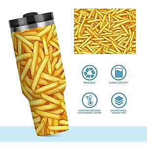 Selerdon 40 oz Tumbler French Fries with Handle and Straw Lid Vacuum Stainless Steel Insulated Water Bottle Travel Mug Car Cup Holder Friendly BPA Free for Gym Travel Office