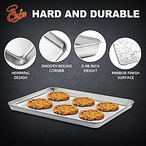 4 Pieces Quarter Sheet Pan, CEKEE Stainless Steel Cookie Sheets for Baking, Baking Sheets For Oven, Baking Pan Tray Cookie Pan, Warp Resistant & Heavy Duty Baking Pans Set - Size 12 x 10 x 0.98 Inch